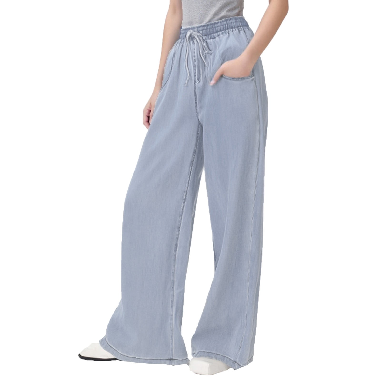 Ovticza Women's Drawstring Wide Leg Jeans High Waisted Loose Fit Denim ...
