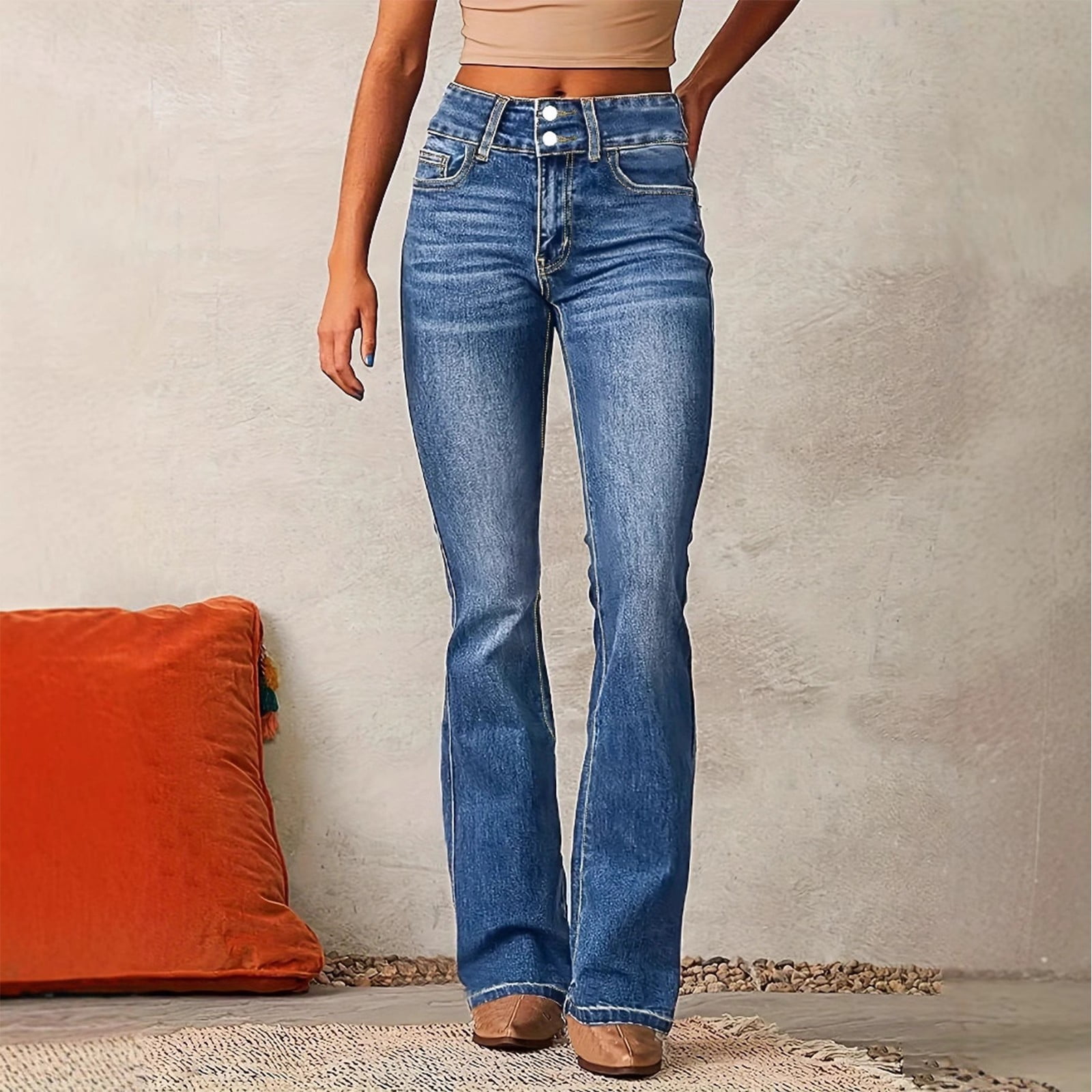 Ovticza Women's Flare Bell Bottom Jeans High Waisted Wide Leg Bootcut ...
