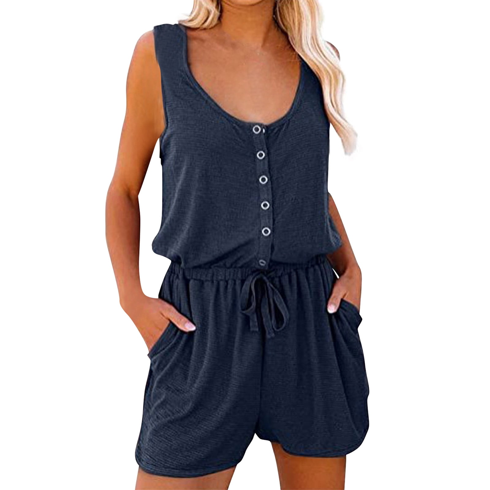 Ovticza Women's Rompers Summer 2024 Casual Tie Waist Retraction ...