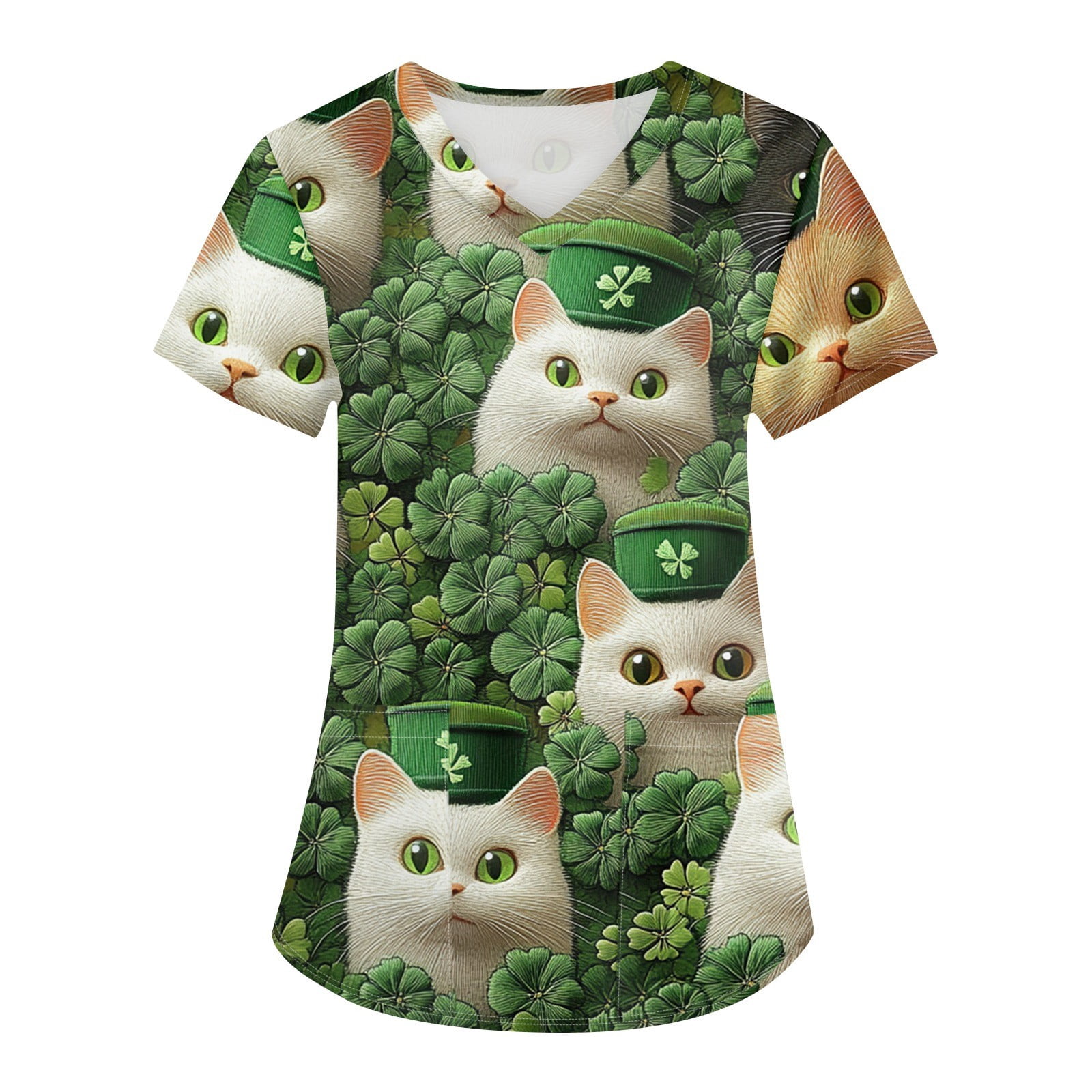 Ovticza Women's St. Patrick's Day Scrub Tops V Neck Short Sleeve Nurse ...