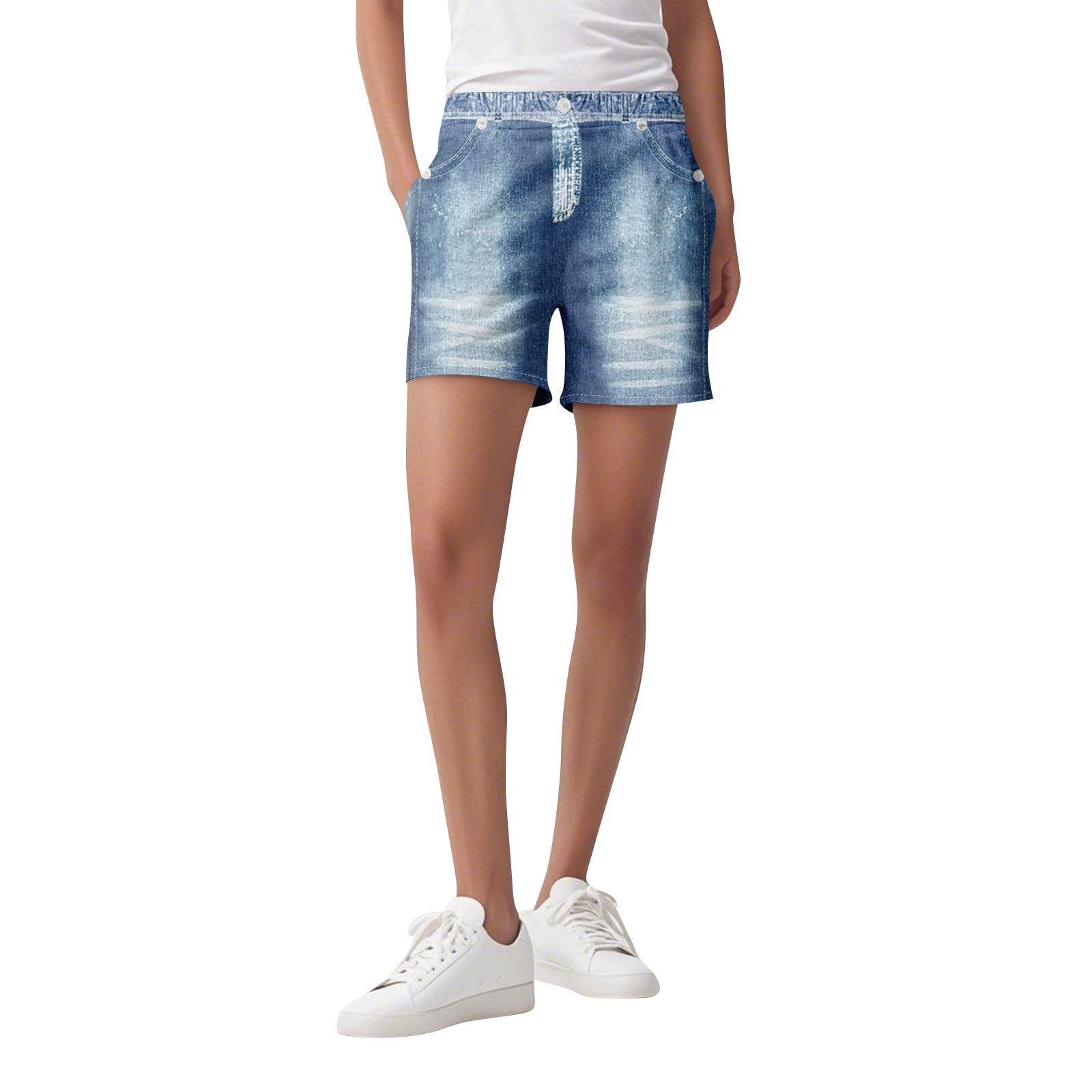 Ovticza Women's Stretchy Wide Leg High Waisted Jean Shorts Denim Shorts ...