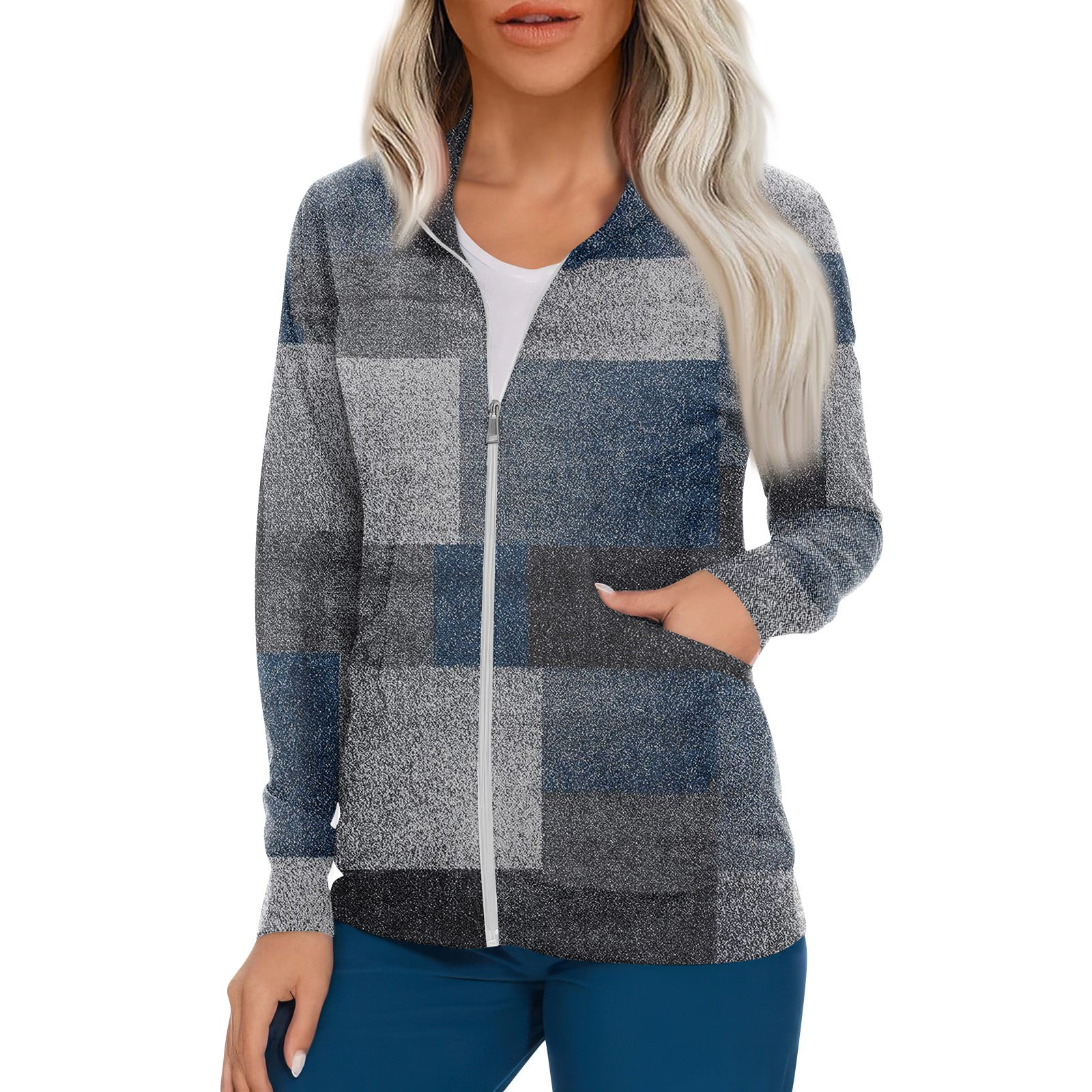 Ovticza Women's Zip Front Warm-Up Scrub Jacket Floral Printed Medical ...