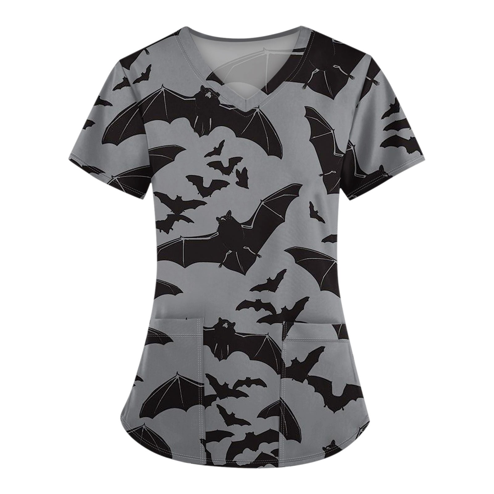Ovticza Womens Halloween Scrub Top V-Neck Short Sleeve Funny Print ...