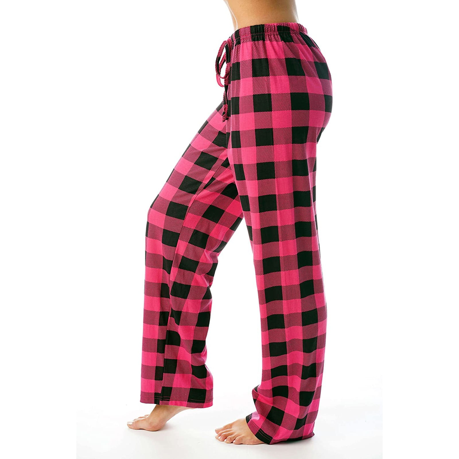 Ovticza Womens Pajamas Wine Plaid Flannel Drawstring Straight Leg with ...