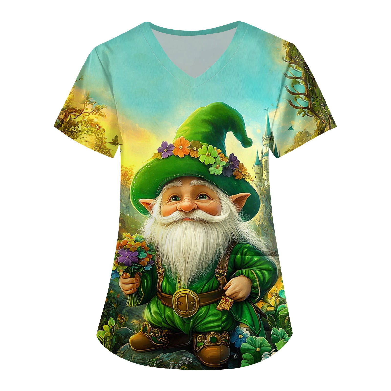 Ovticza Womens St. Patrick's Day Party Scrub Tops V Neck Short Sleeve ...