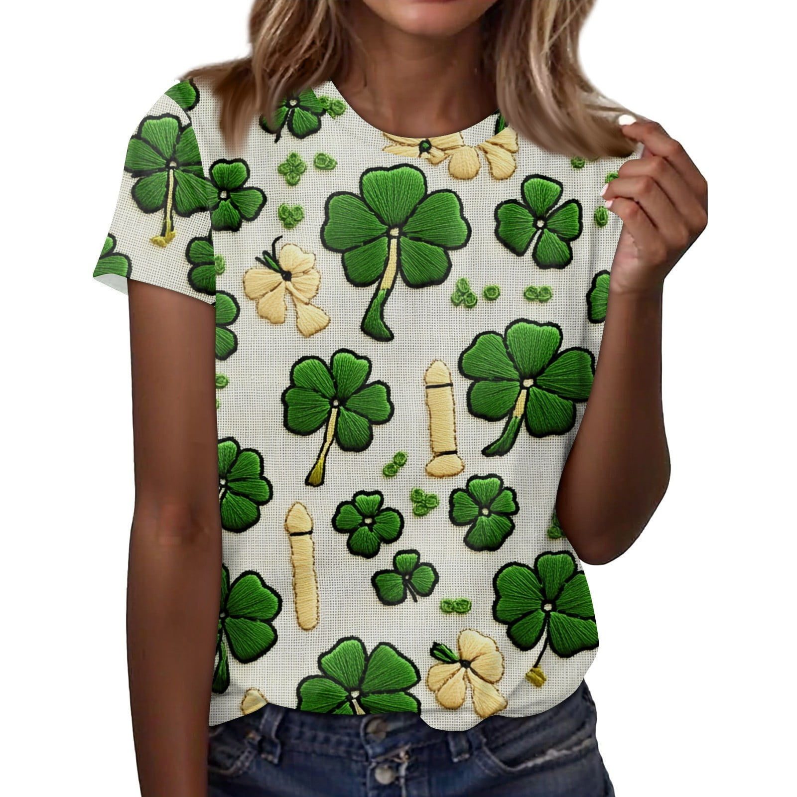 Ovticza Womens St Patricks Day T Shirt Round Neck Shamrock Novelty Graphic Tee Short Sleeve ...