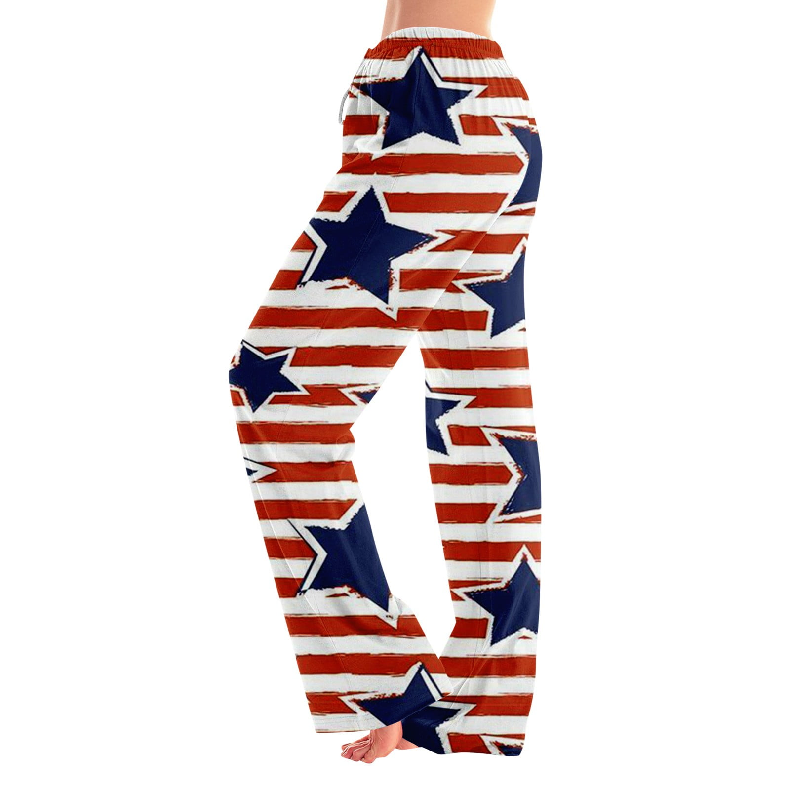 Ovticza Womens Usa Flag Patriotic Pajamas Pants Wide Leg Palazzo Pants ...