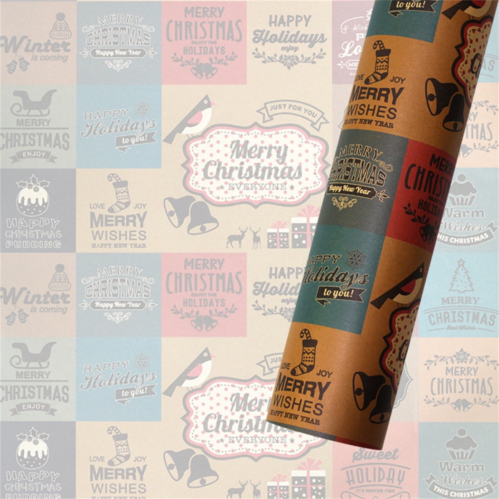 Ovzne 1PC Merry Christmas Foil Rolled Gift Wrap - Kraft Paper Roll ...