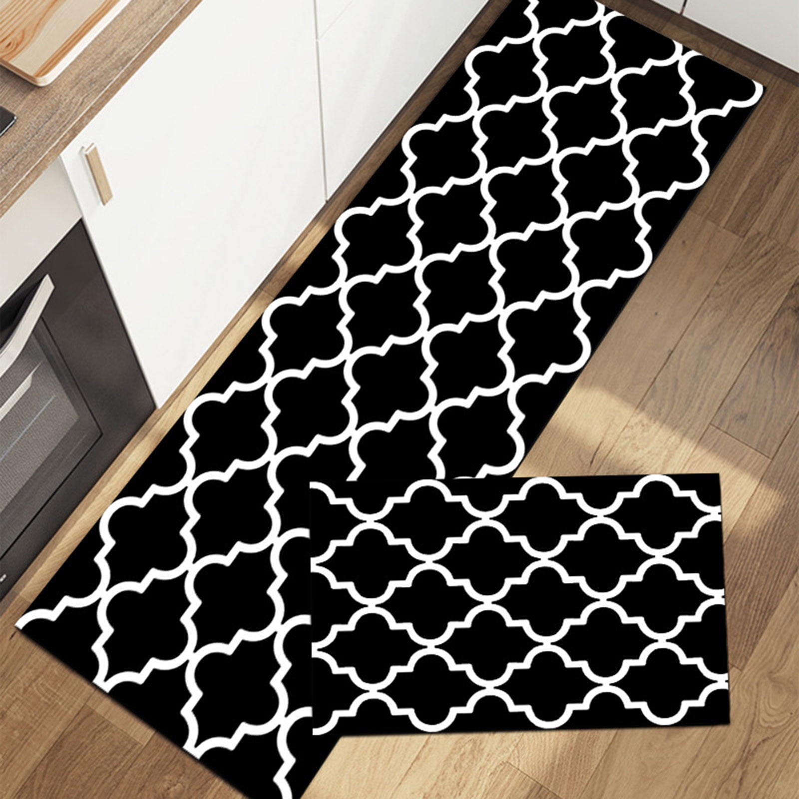 Ovzné Minimalist Floral Black Kitchen Mat, Absorbent, Easy to Clean, 2 ...