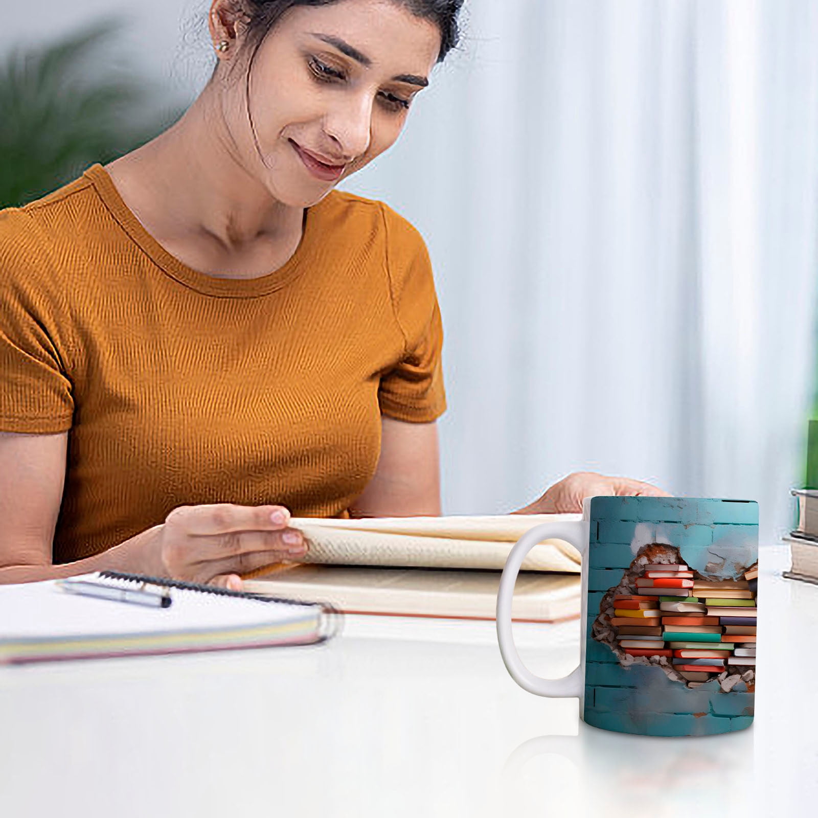 Ovzne 3D Bookshelf Mug, 350ml Ceramic Coffee Mug 3D Effect Christmas ...