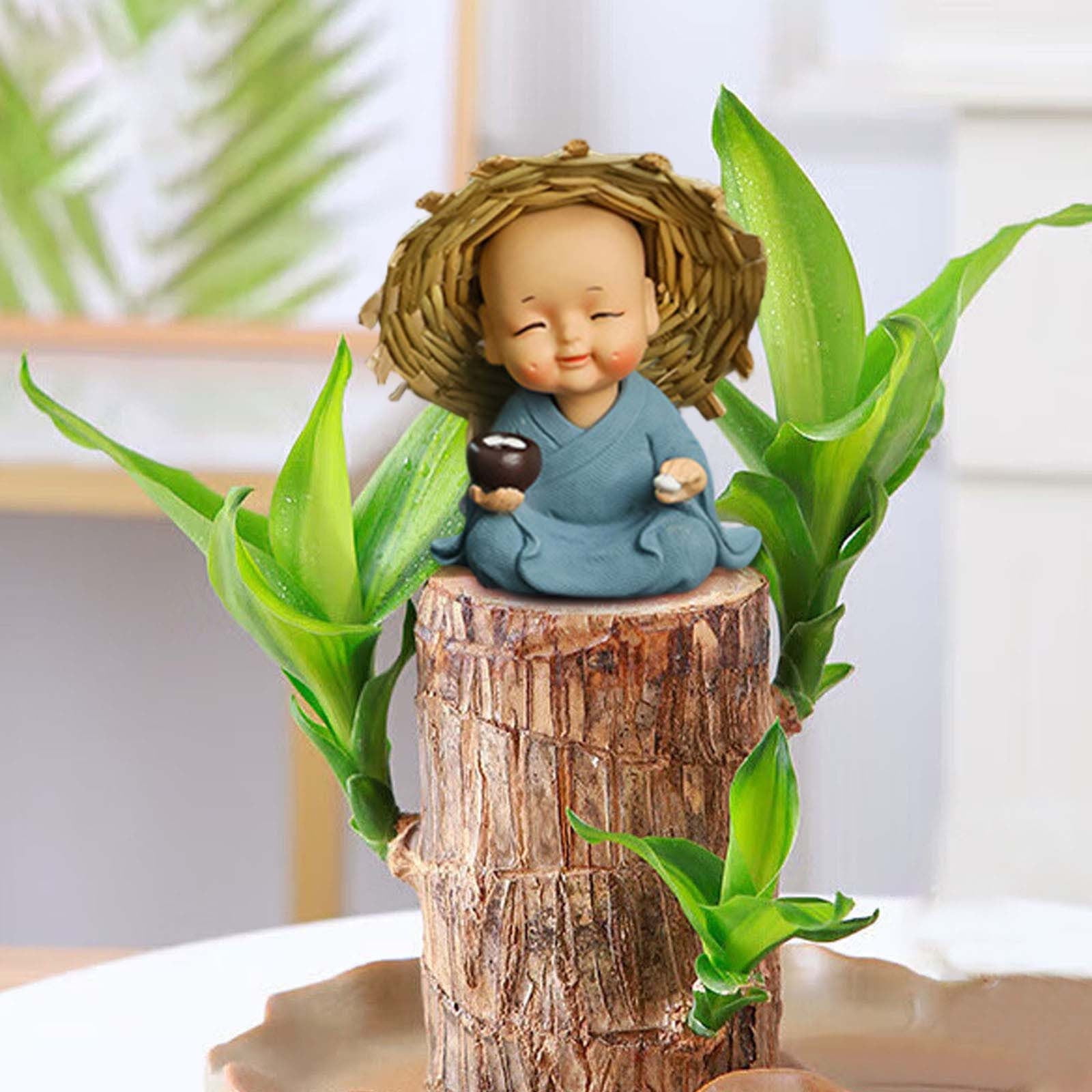 Ovzne Aquatic Wood Green Mini Monk Statue – Zen-Inspired Desk Shelf ...
