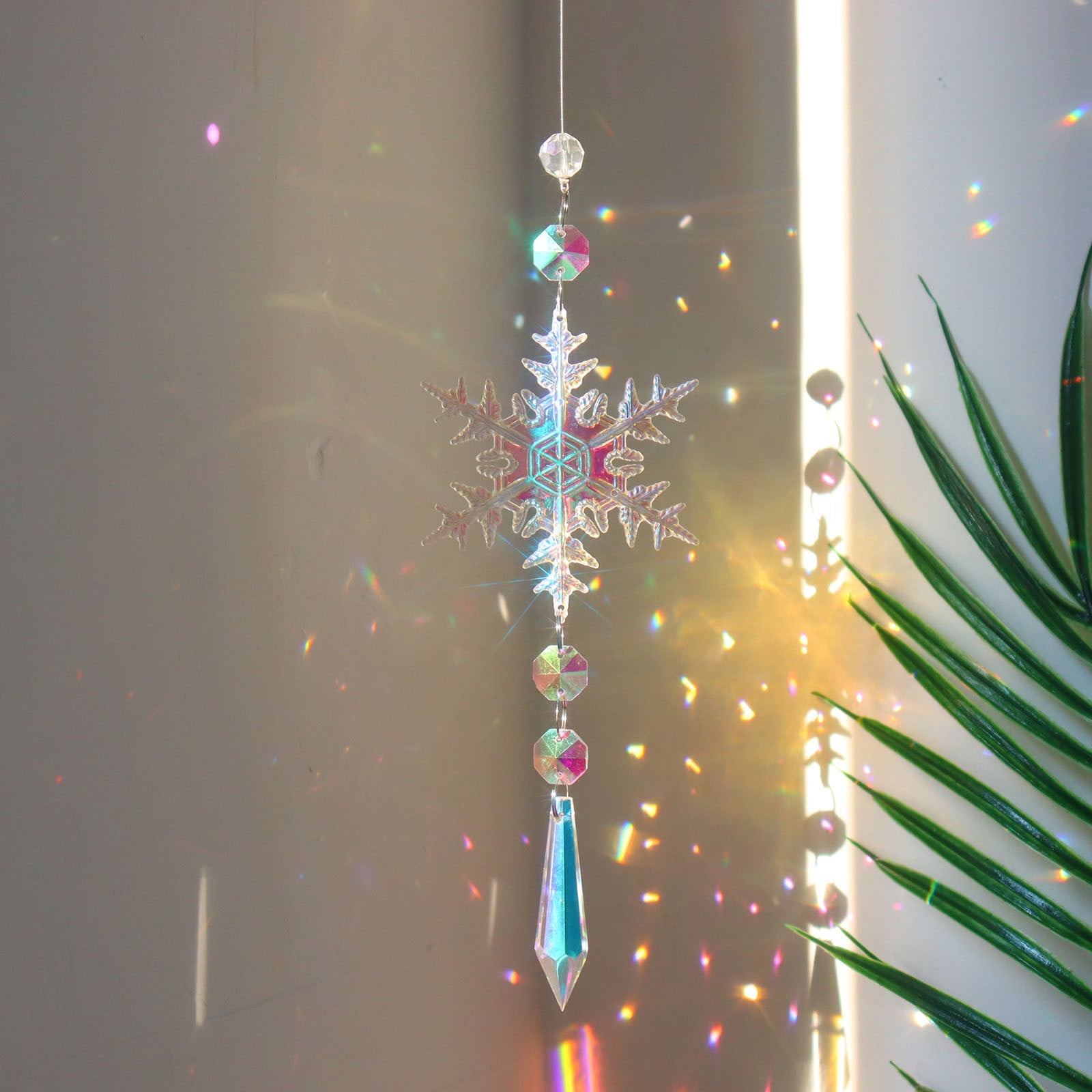 Ovzne Crystal Suncatcher Flower Christmas Tree Glass Prisms Hanging ...