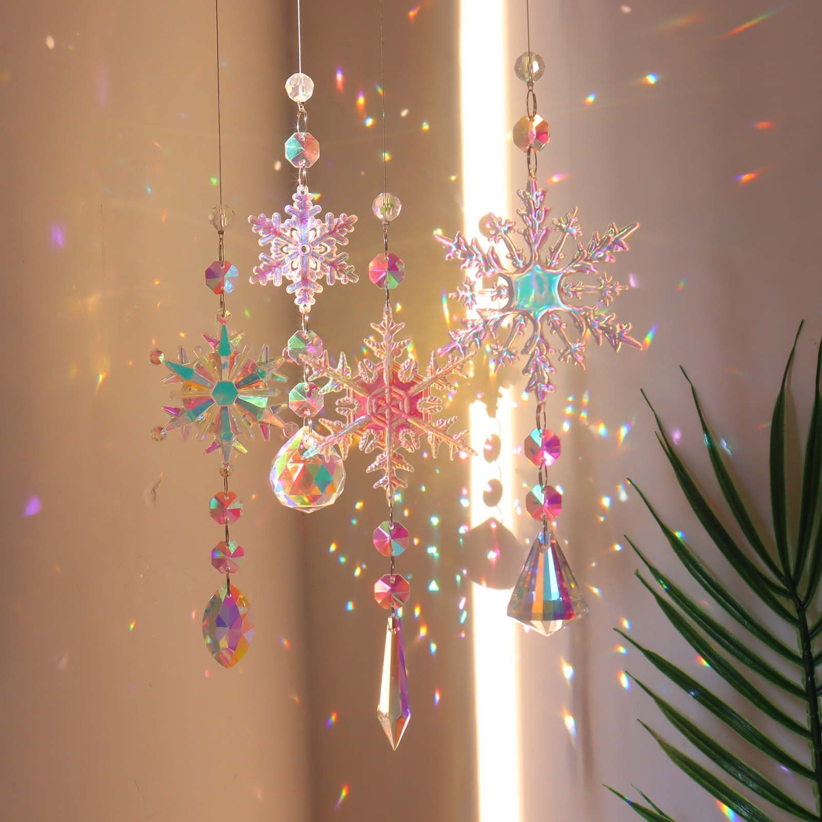 Ovzne Crystal Suncatcher Flower Christmas Tree Glass Prisms Hanging ...