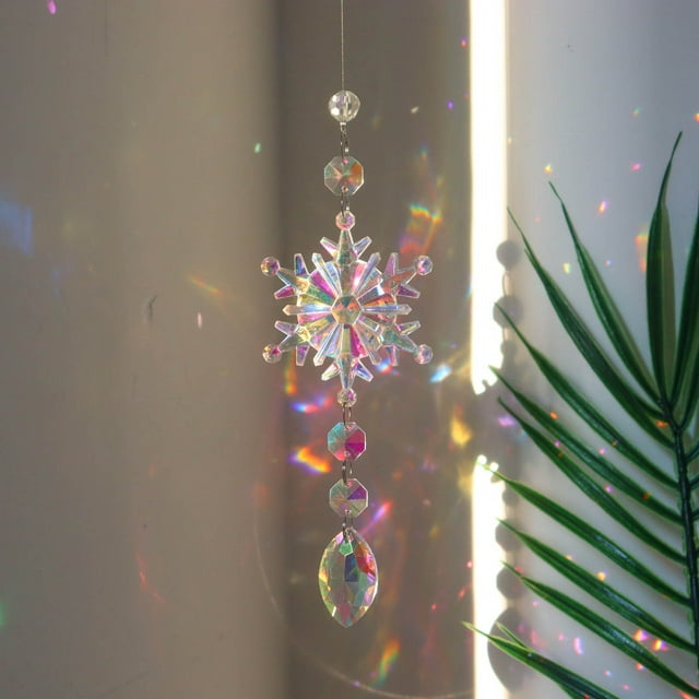 Ovzne Crystal Suncatcher Flower Christmas Tree Glass Prisms Hanging
