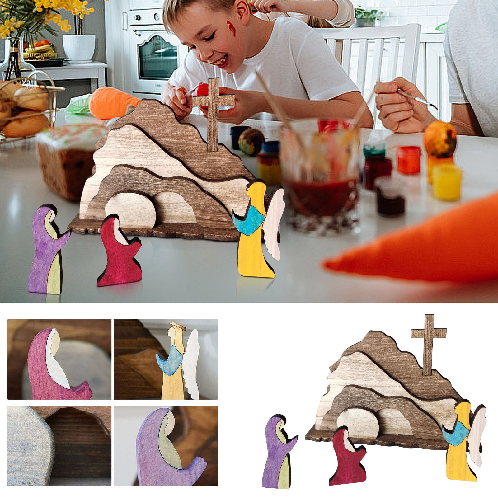 Ovzne Easter Resurrection Scene Set, Easter Wooden Decorations ...