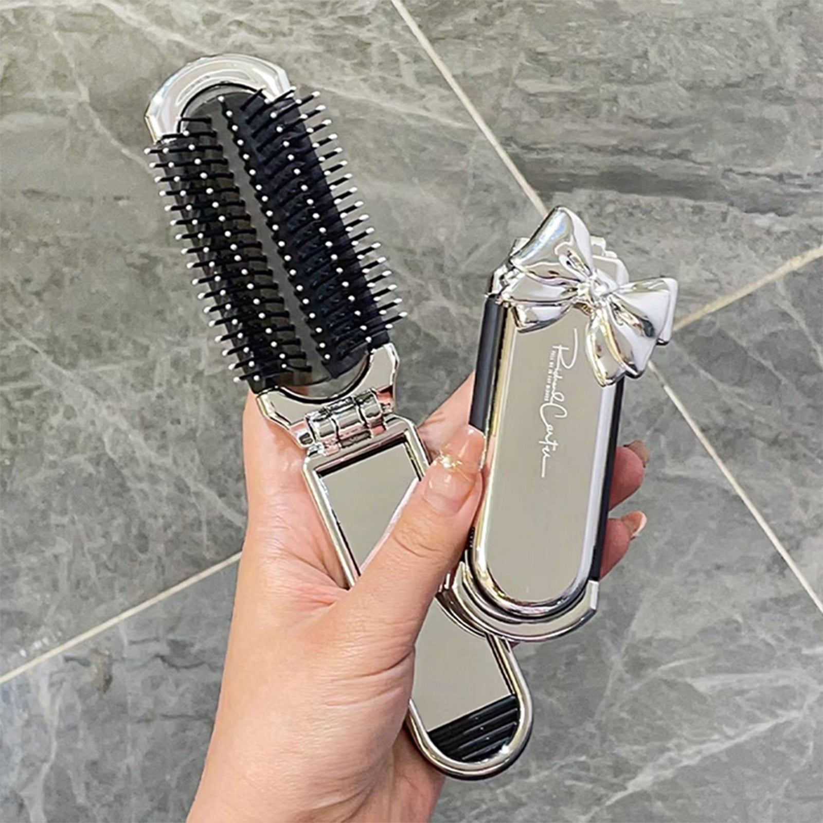Ovzne Foldable Portable Hair Brush - 4.6x1.6x1.2in Silver Plastic Mini ...