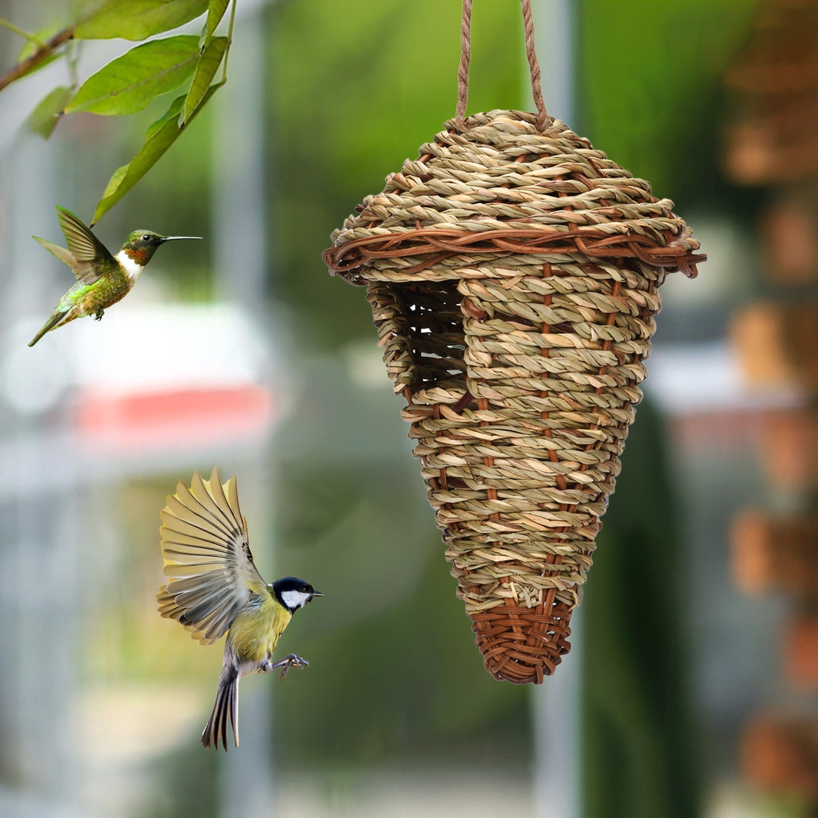 Ovzne Khaki Grass-Woven Birdcage - Round Bottom Outdoor Hanging Garden ...