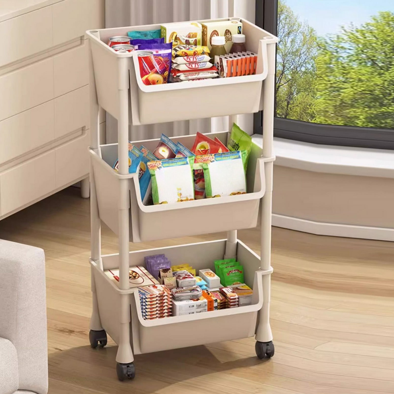 Ovzne Kitchen Storage Cart, Living Room Snack Rack, Book And Toy ...