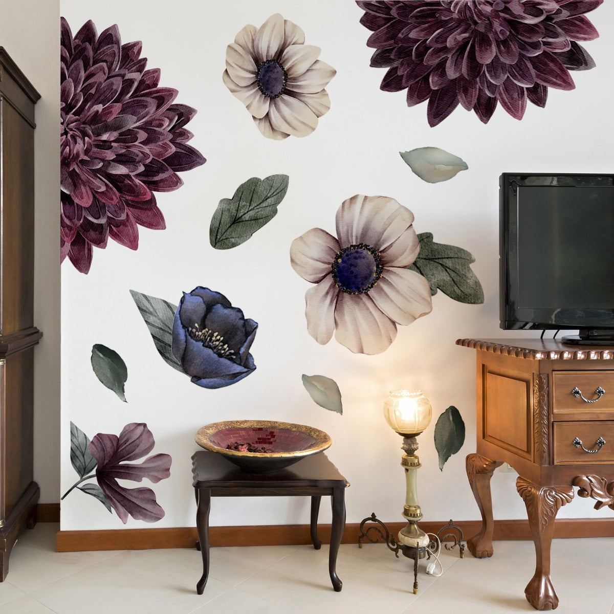 Ovzne Large Size Plant And Flower Background Wall Stickers For Living ...