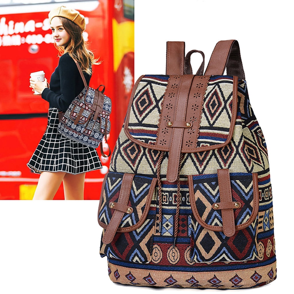 Ovzne Mini Backpack, Vintage Women Backpack Ethnic Travel Handbag ...
