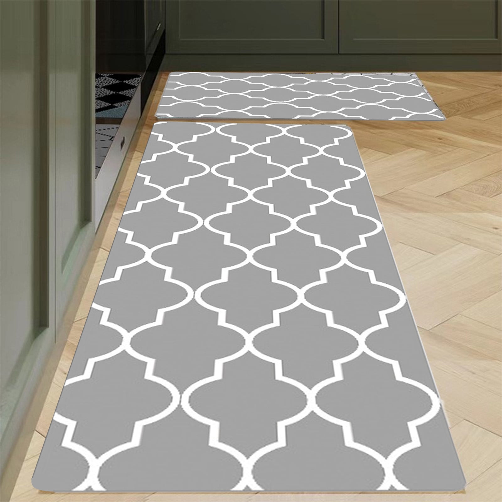 Ovzne Modern Gray Kitchen Mat, 15.75" x 47.24" + 15.75" x 23.62", Non ...