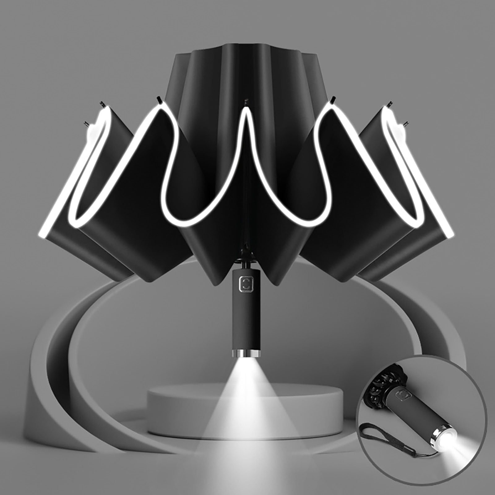 Ovzne Opposite Direction Folding Umbrella Reflective Stripe Windproof ...