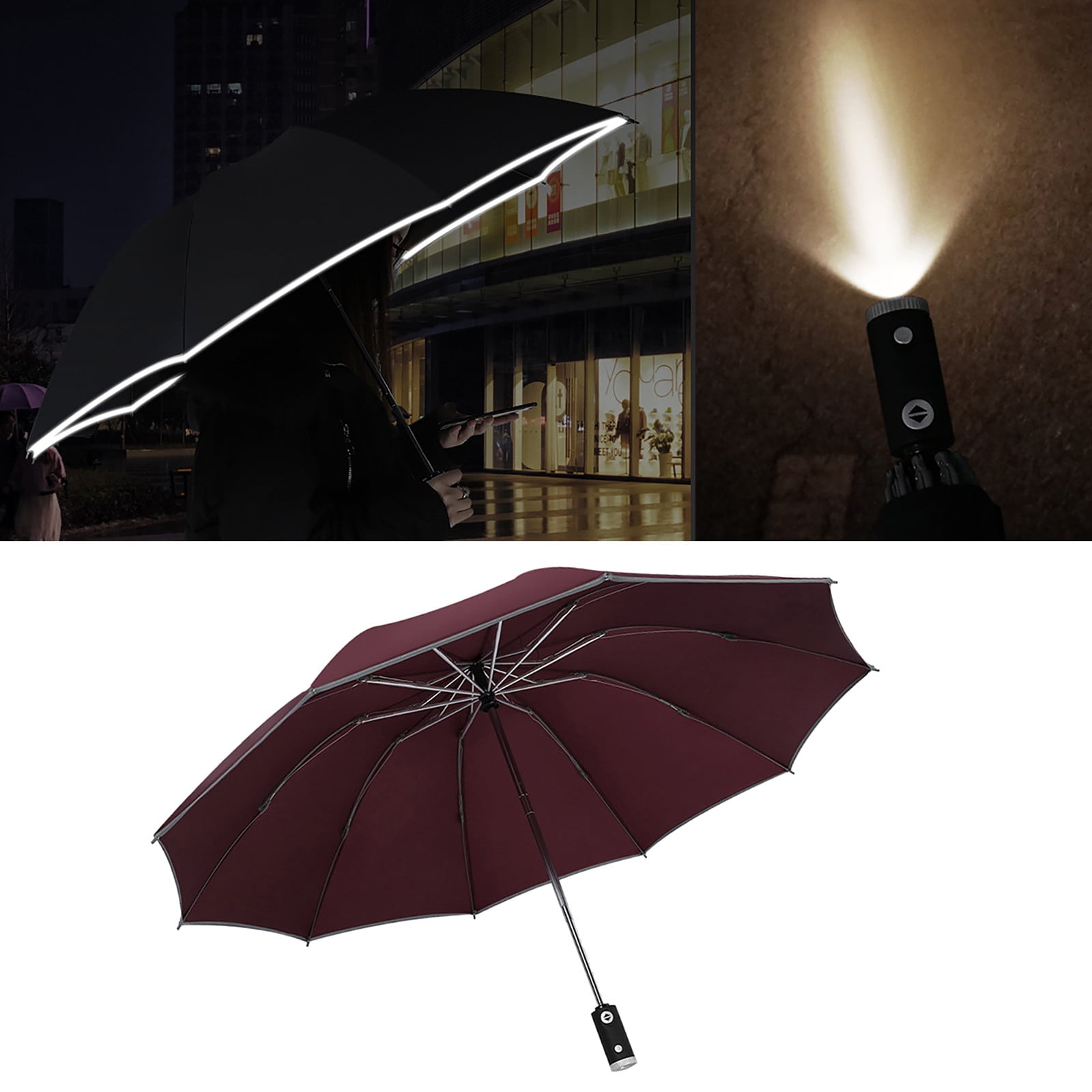 Ovzne Opposite Direction Folding Umbrella Reflective Stripe Windproof ...
