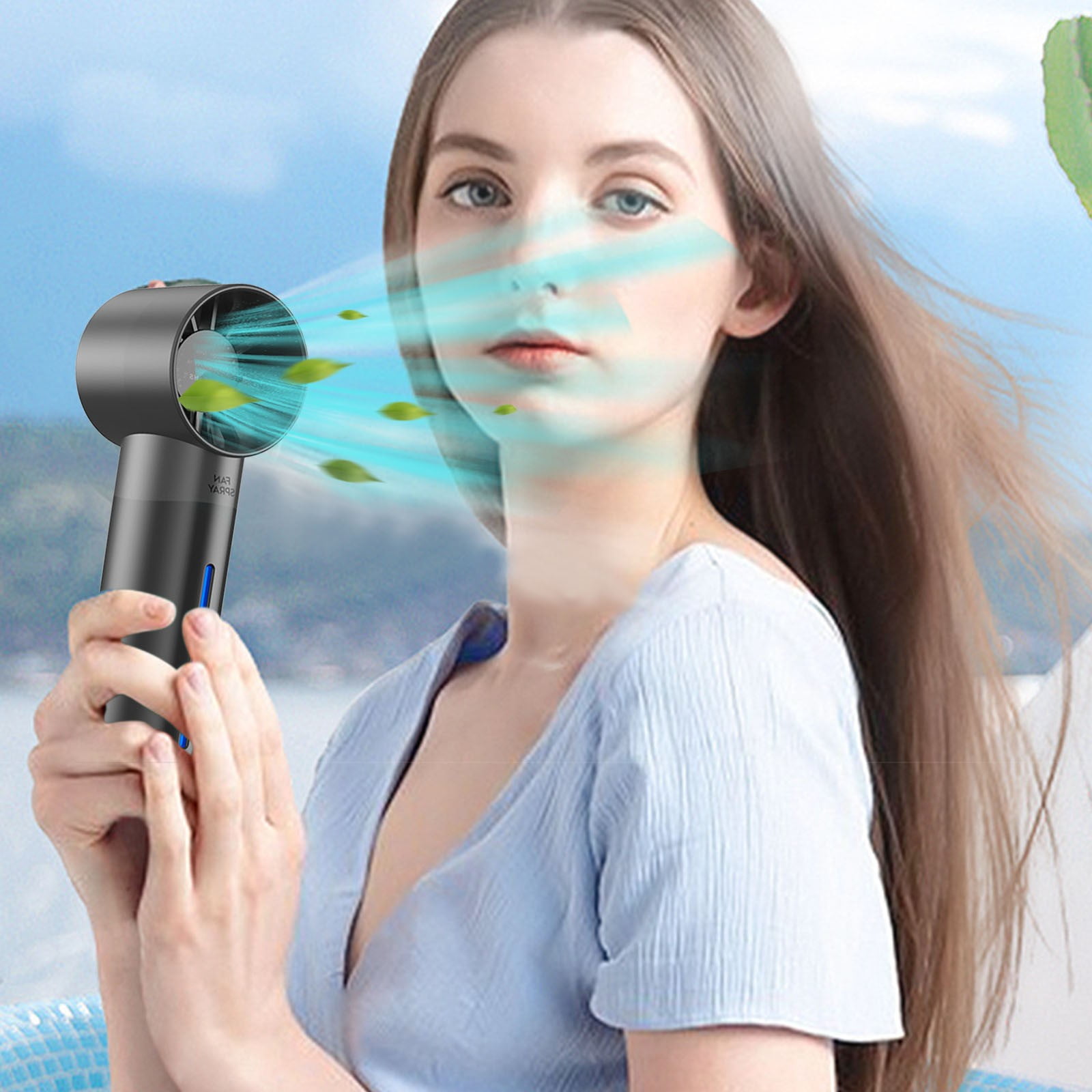 Ovzne Portable Handheld Misting Fan, Turbo Fans With Mist, High-Speed, 5 Speeds Personals Small ...