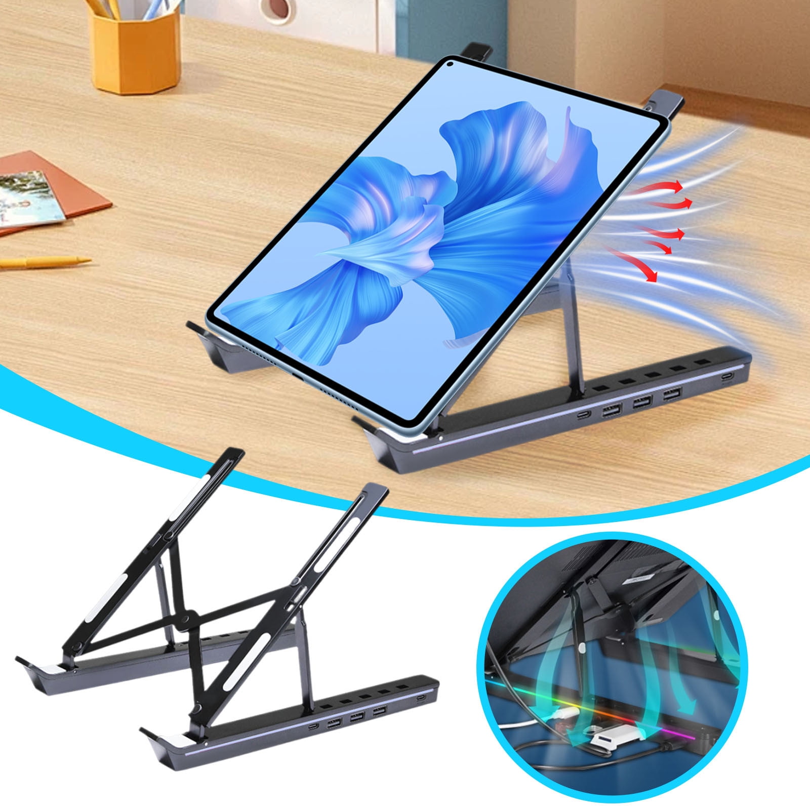 Ovzne Rgb Luminous Usb Docking Desktop/Laptop Stand - Aluminum Folding ...