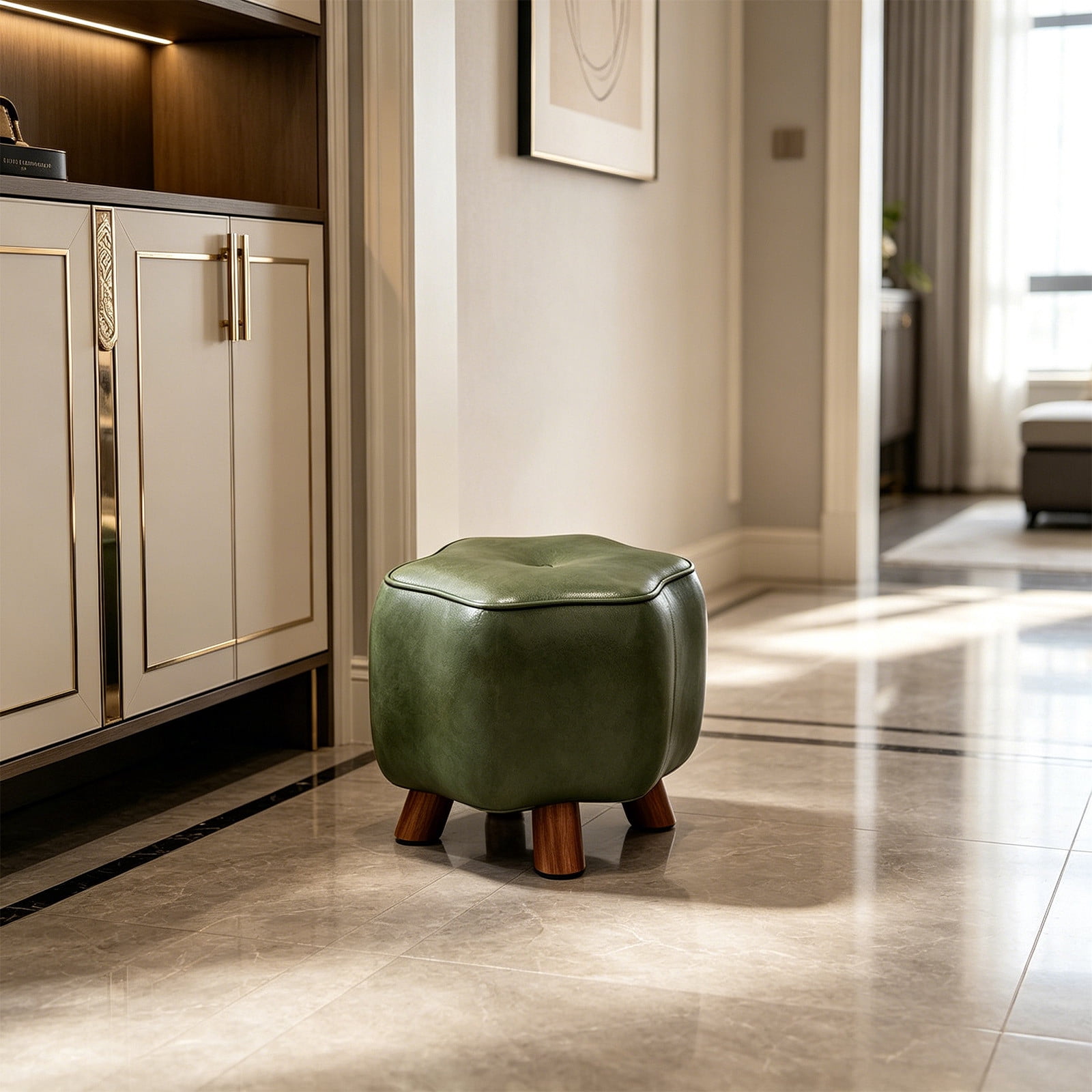 Ovzne Solid Wood Small Footstool Padded Cushion Stool Multifunctional ...