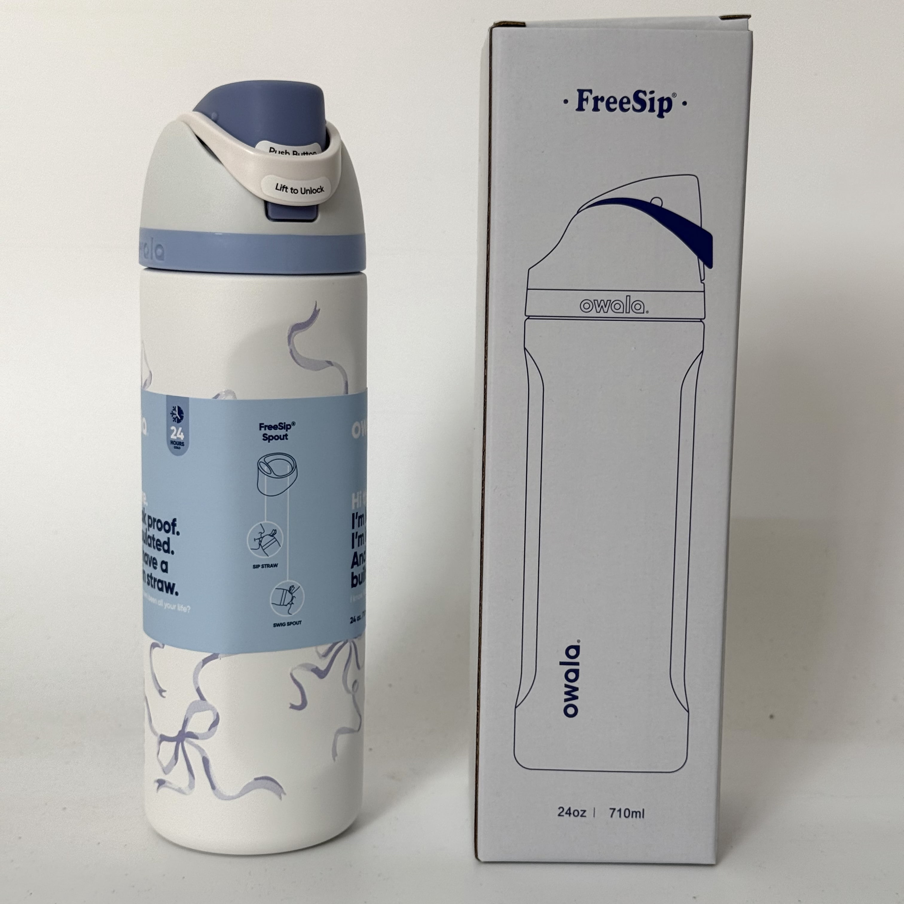 Owala FreeSip Stainless Steel Water Bottle, 24oz, Blue Bows - Walmart.com