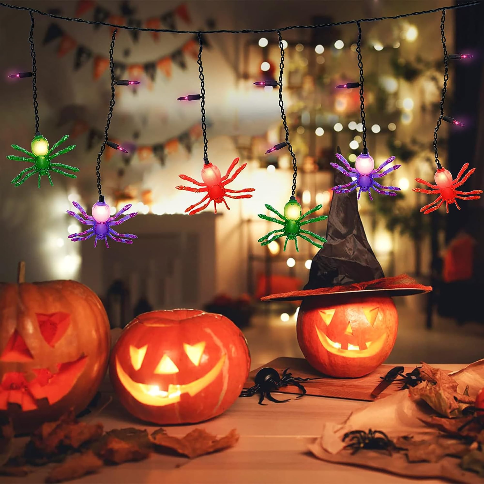 Owis Halloween Spider String Lights, 7ft Halloween Curtain String ...