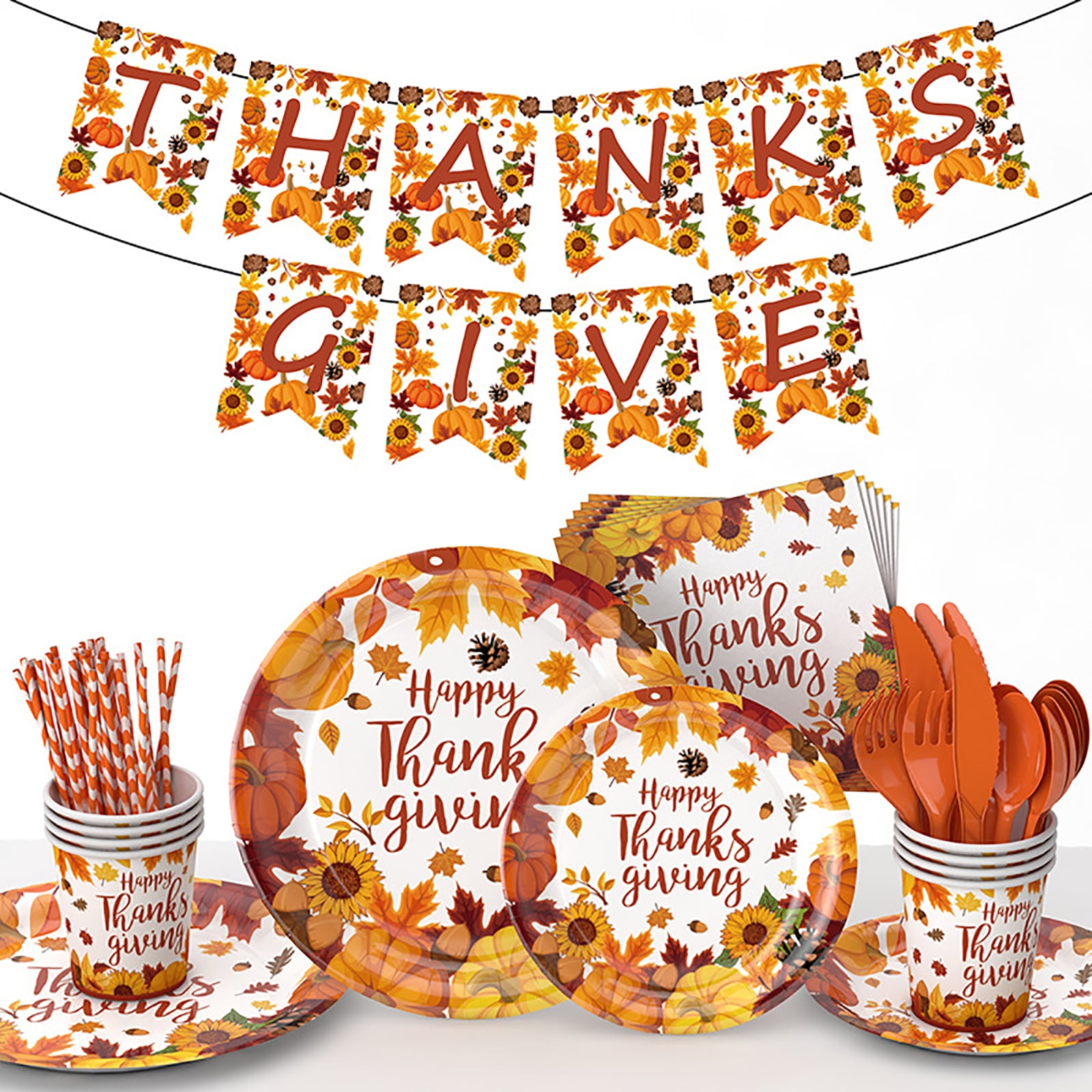 Thanksgiving Tableware Set Party Supplies, Fall Decorations Disposable ...