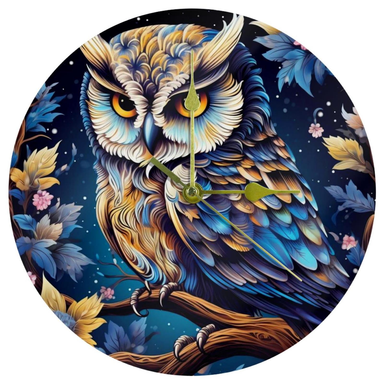 Owl 9.8 Inch Round Acrylic Wall Clock - Silent Non Ticking Battery ...