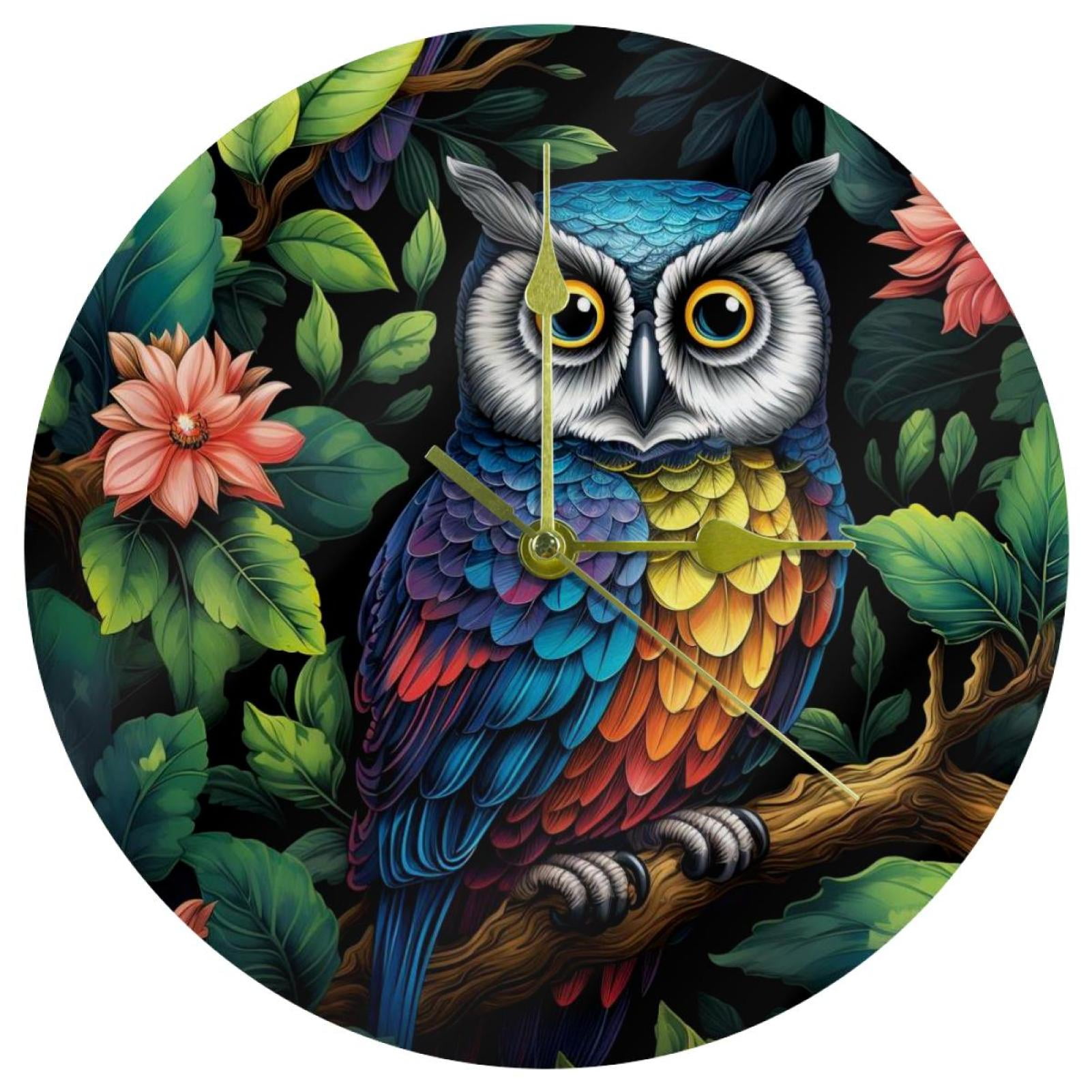 Owl 9.8-Inch Round Acrylic Wall Clock - Silent Non Ticking Battery ...