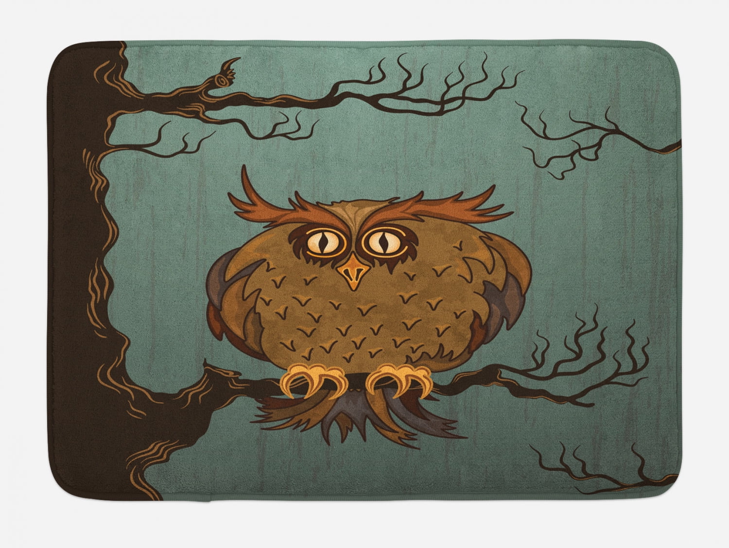 Owl Bath Mat, Exhausted Hangover Tired Owl in Oak Tree with Eyebrows ...