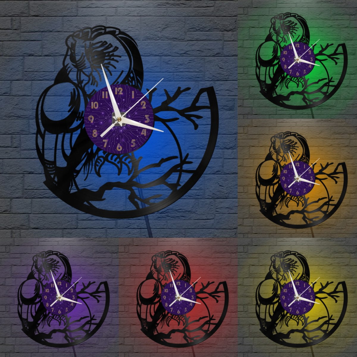 Owl Bird Animal Decor Vinyl Wall Clock, Vinyl Record Clock Wall Art ...