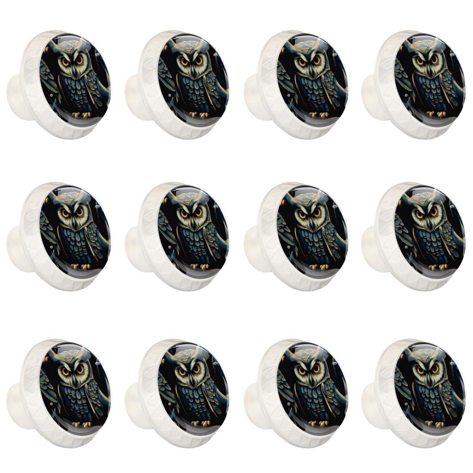 Owl Birds 12 Pcs White Round Drawer Pulls with Screws,ABS and Glass ...