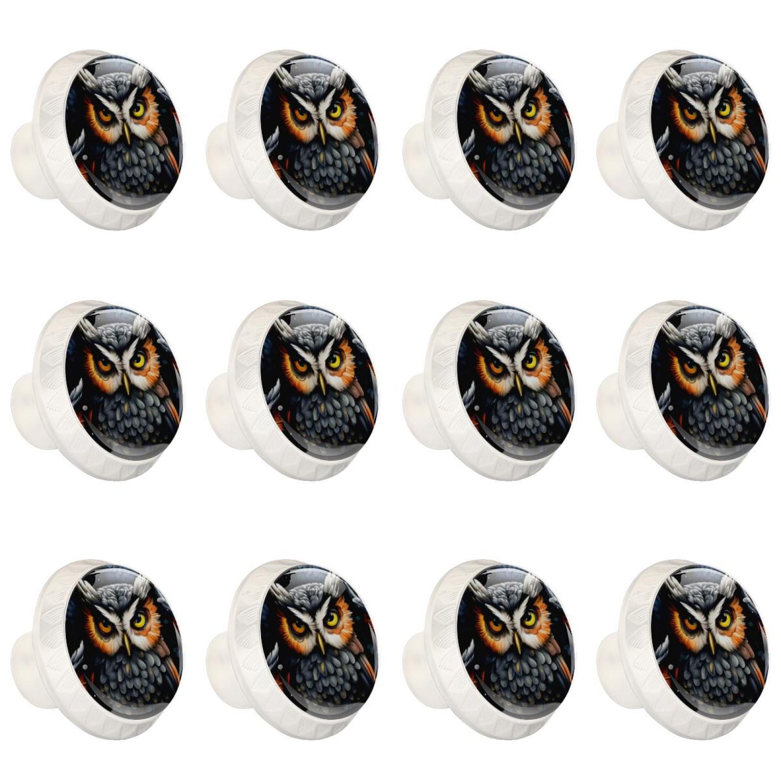 Owl Birds 12 Pcs White Round Drawer Pulls with Screws,ABS and Glass ...