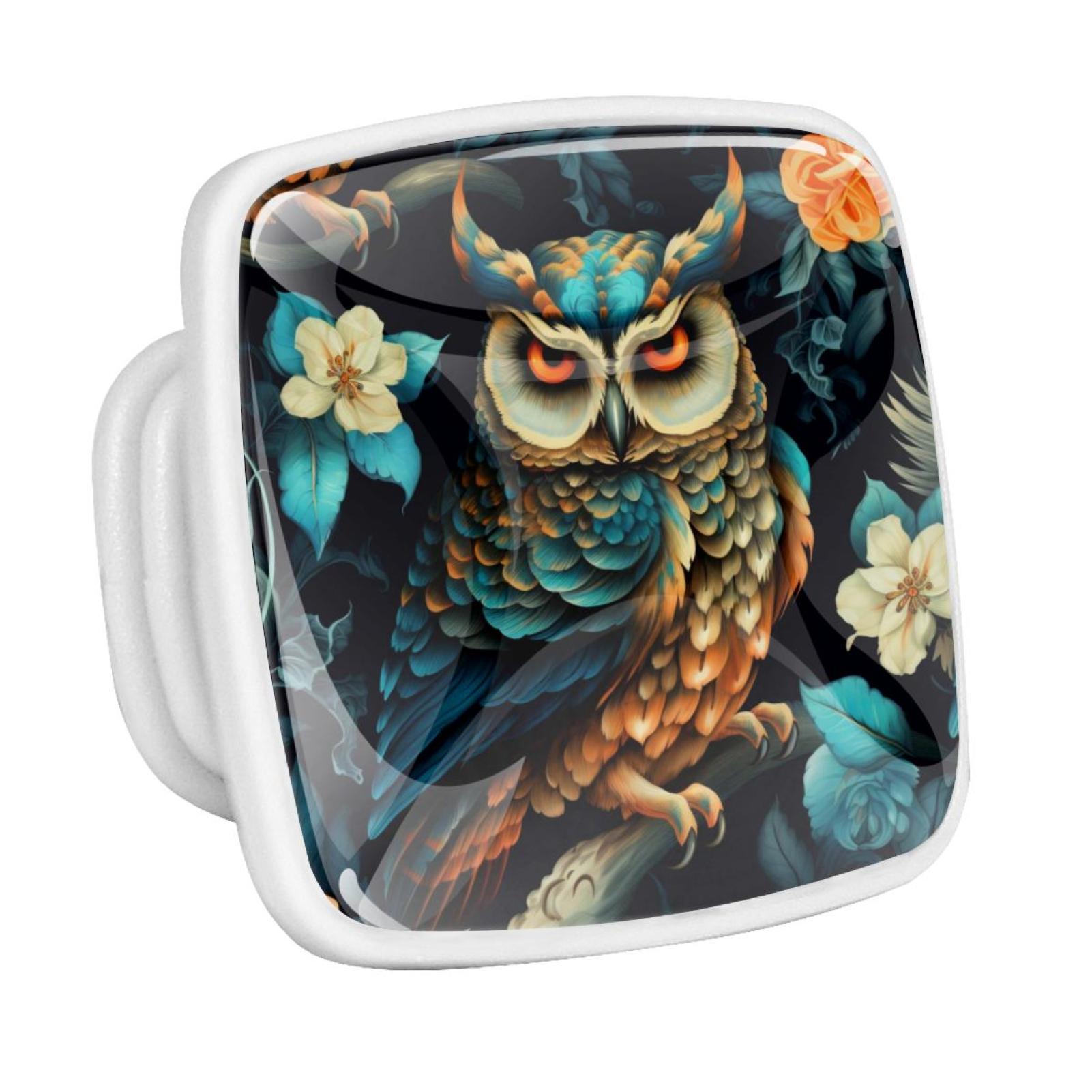 Owl Birds Fluorescent Drawer Pulls with Screws Square 4-Pack Glow Dark ...