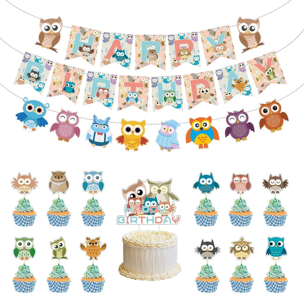 Owl Birthday Party Decorations,Cute DHF10 Owls Happy Birthday Banner ...