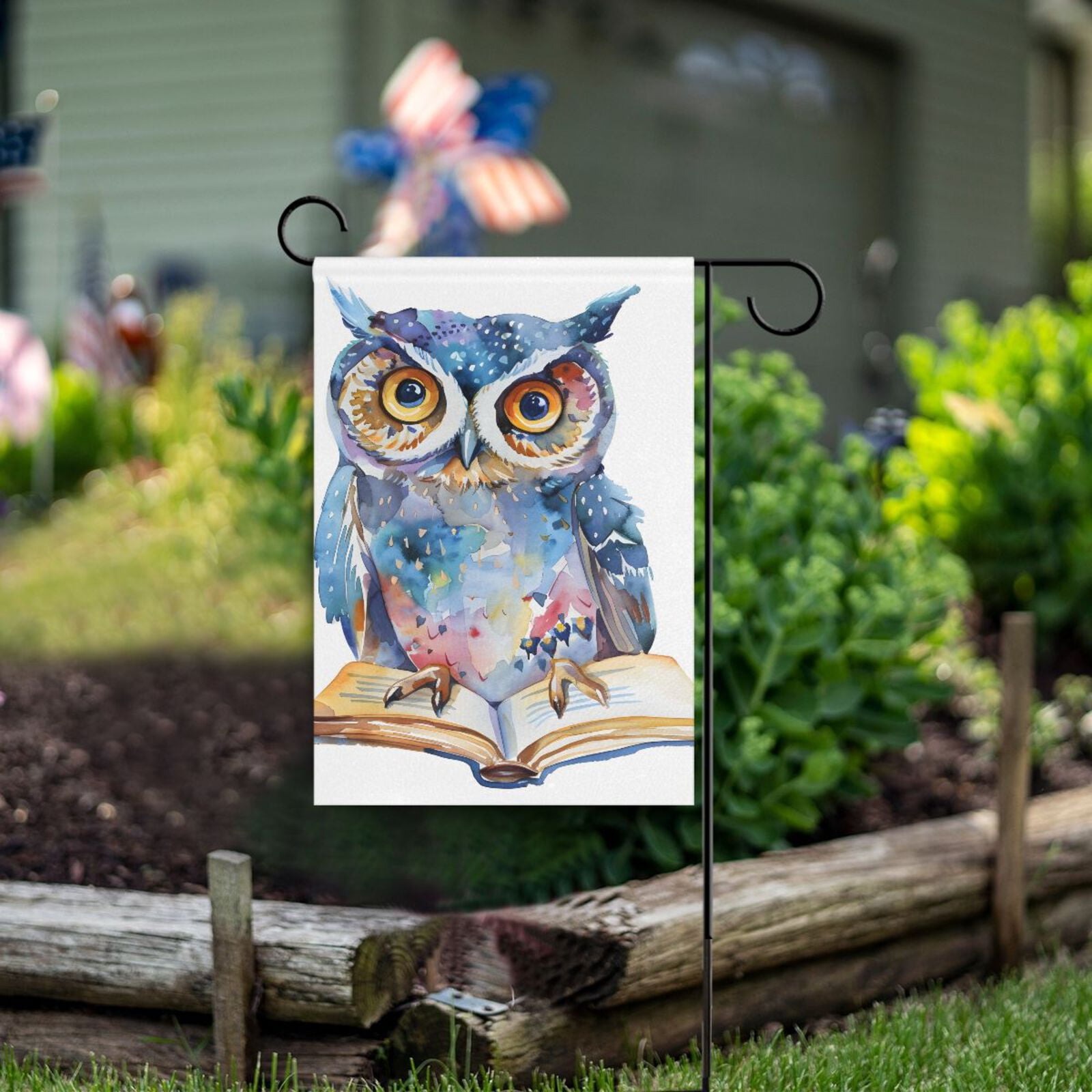 Owl Book Garden Flag Double Sided Outdoor Banners for Courtyard Outdoor ...