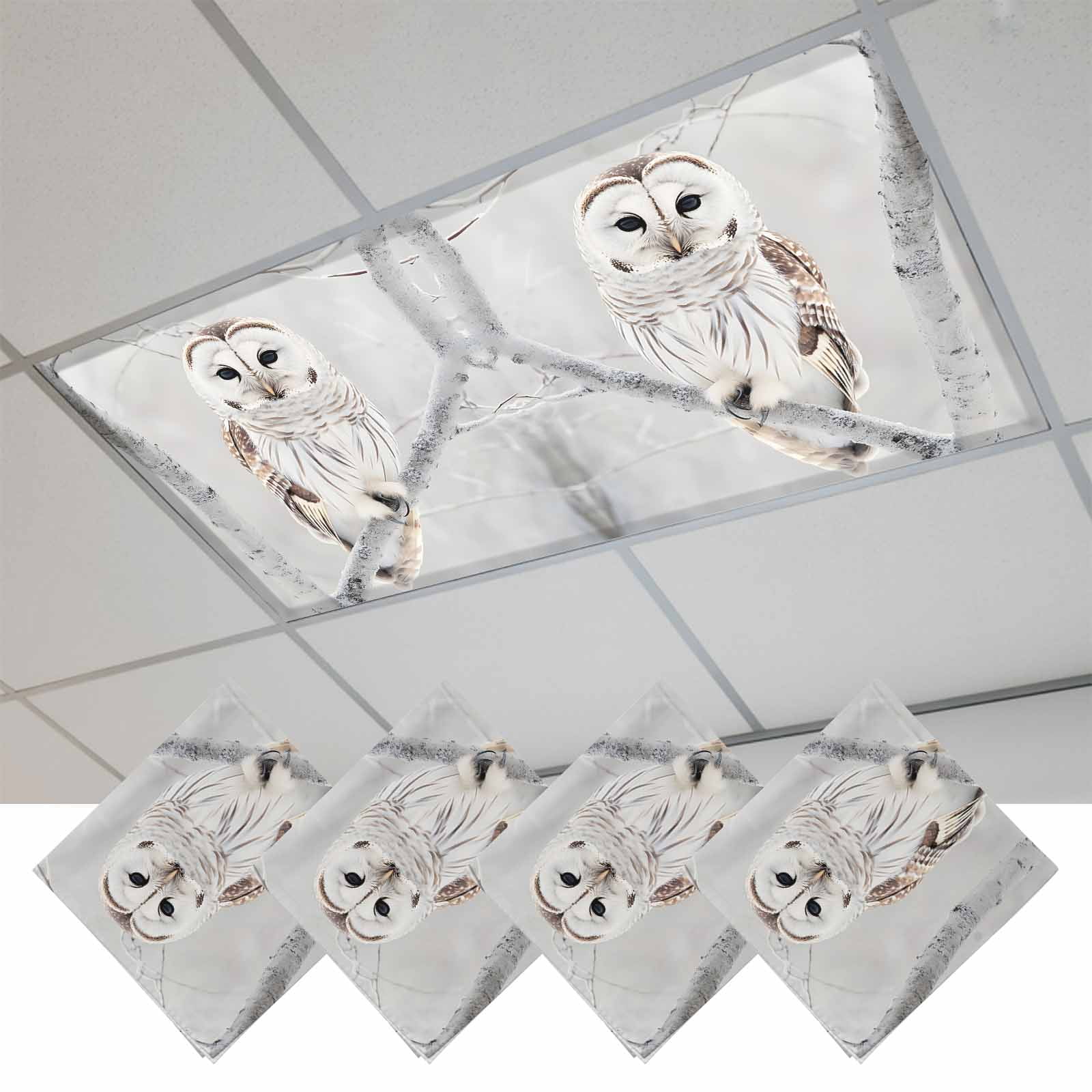 Owl On Branch Magnetic Fluorescent Light Covers for Ceiling Lights ...