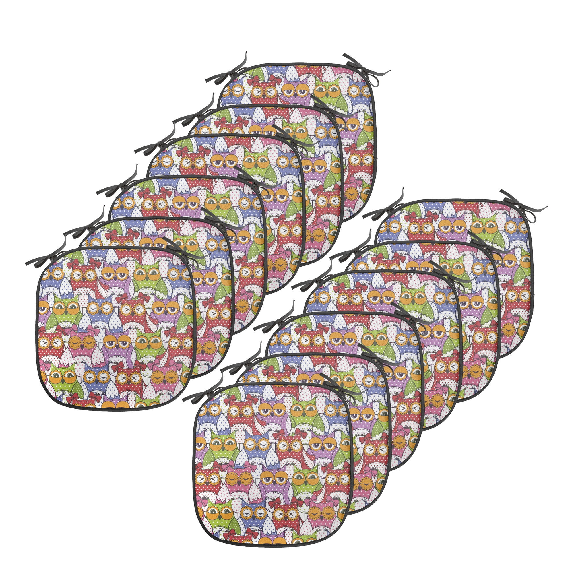 Owl Chair Seating Cushion Set of 12, Ornate Owl Crowd with Different ...