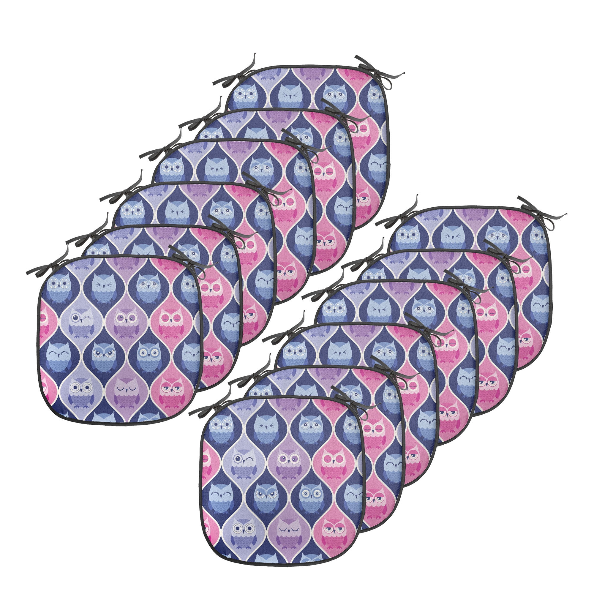 Owl Chair Seating Cushion Set of 12, Tired Eyes Closed Sleeping Owls ...