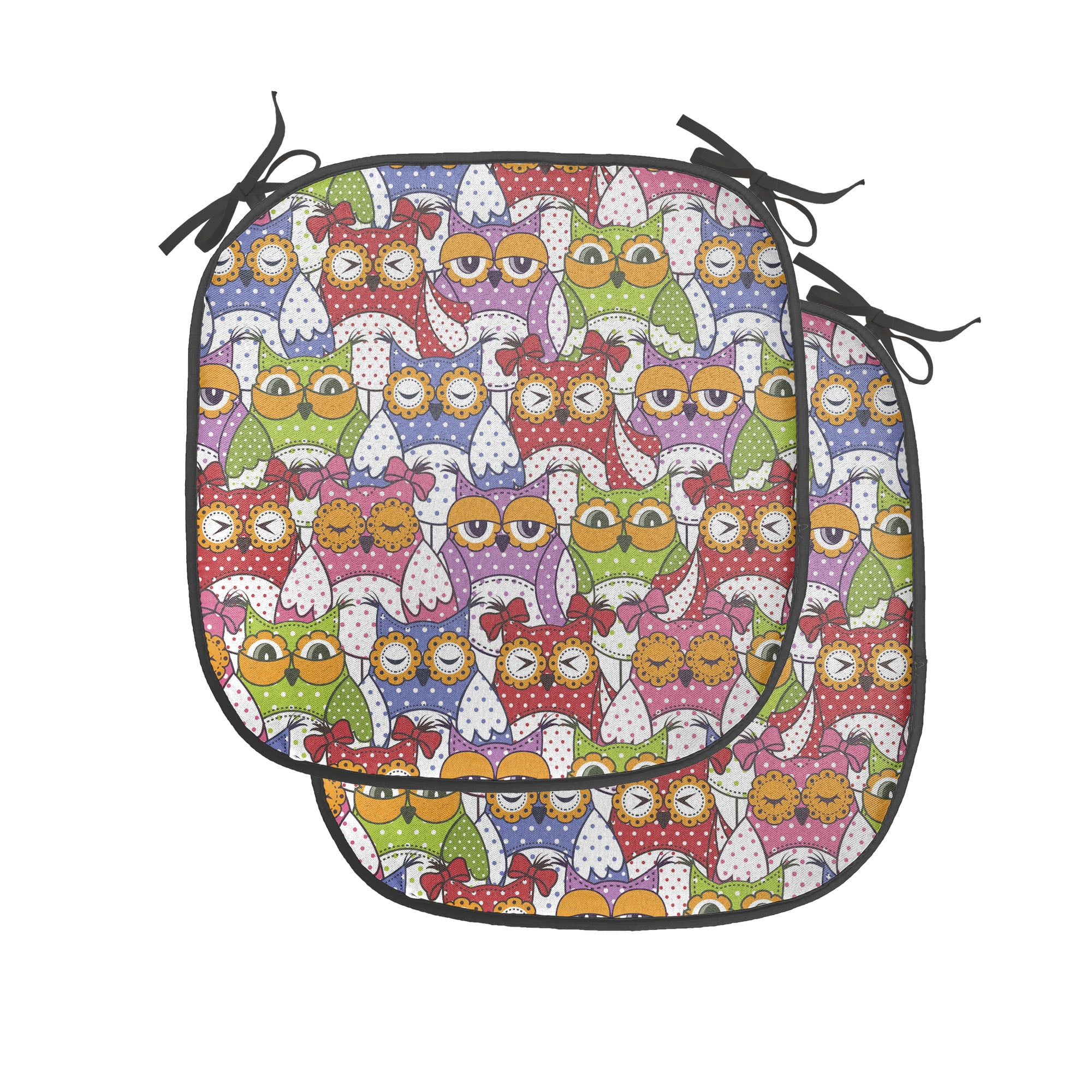 Owl Chair Seating Cushion Set of 2, Ornate Owl Crowd with Different ...