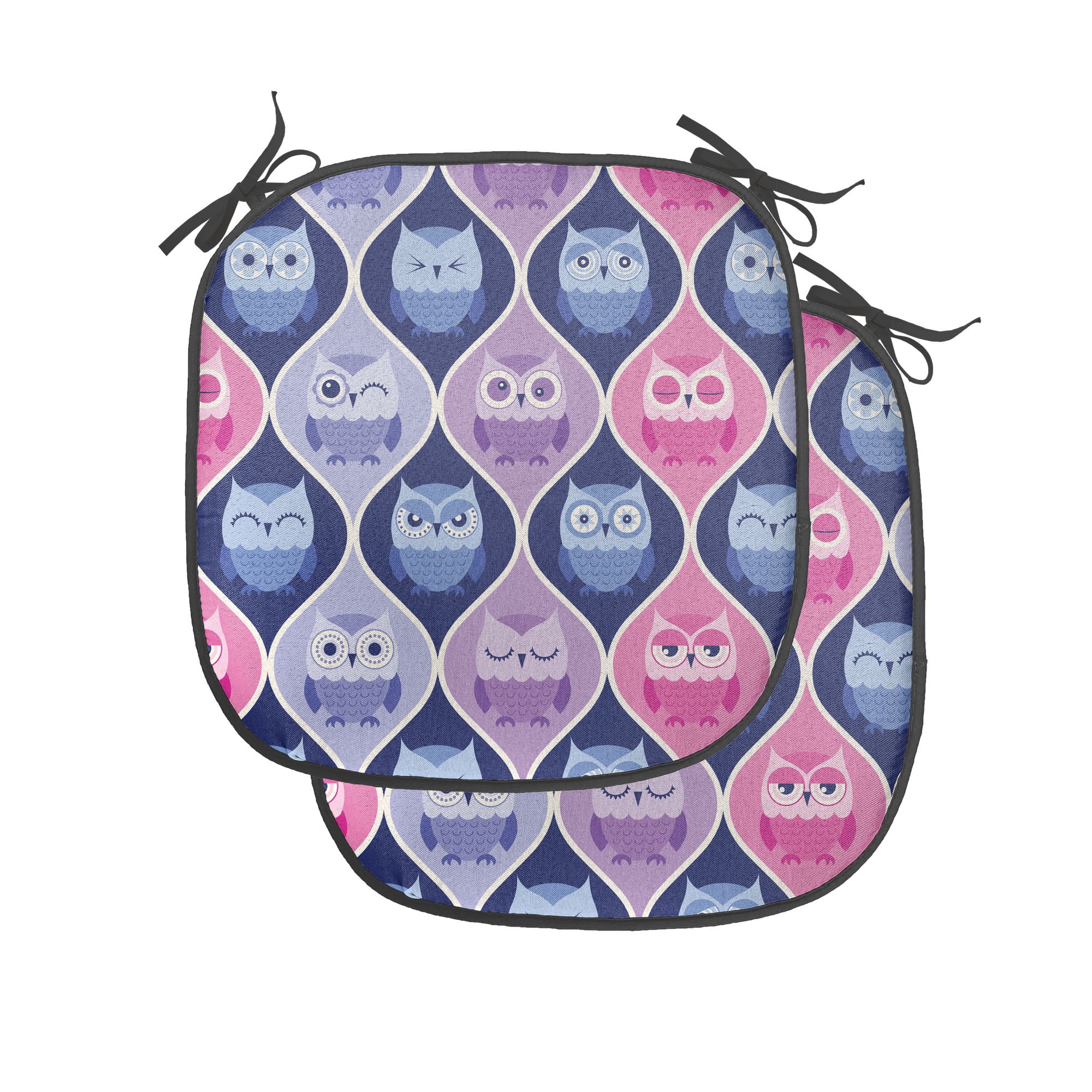 Owl Chair Seating Cushion Set of 2, Tired Eyes Closed Sleeping Owls ...