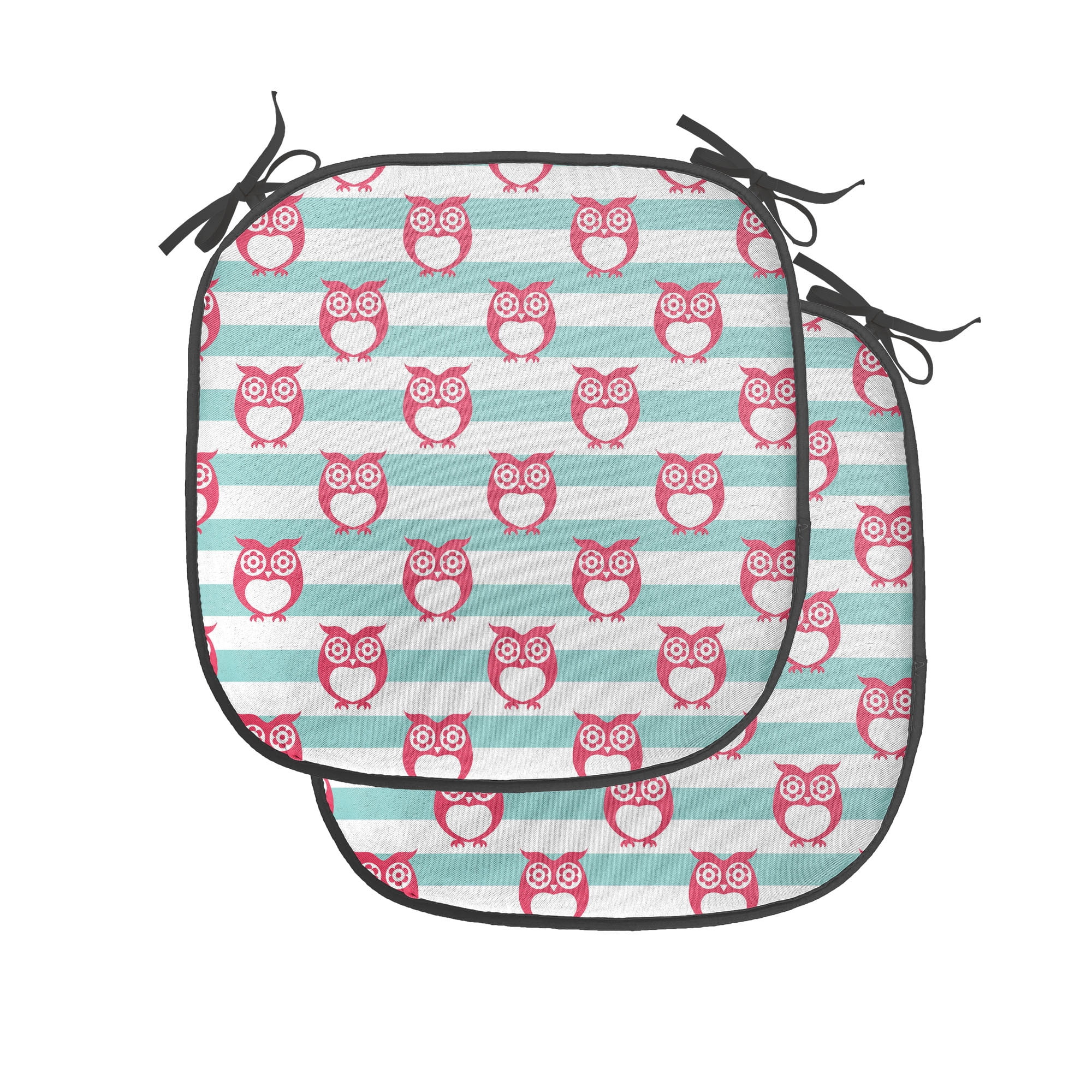 Owl Chair Seating Cushion Set of 4, Large Flower Eyed Owls Pattern ...