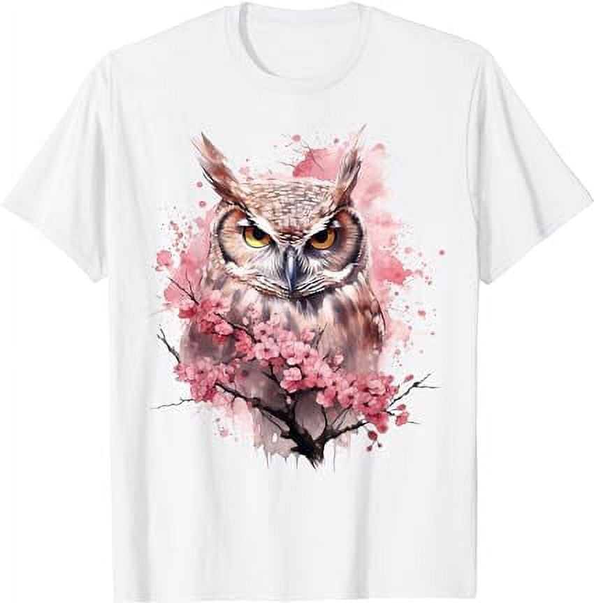 Owl Cherry Blossoms Artwork | Tree Animal Owl T-Shirt - Walmart.com