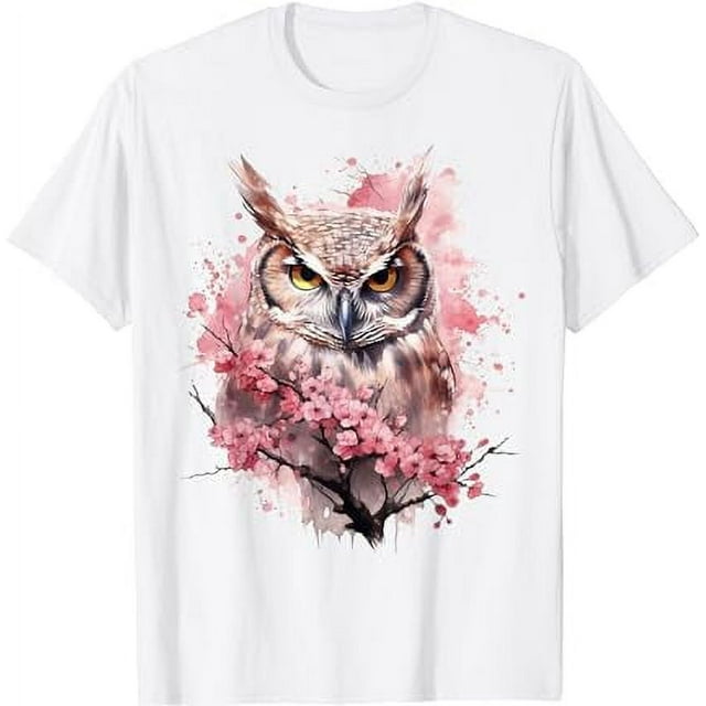 Owl Cherry Blossoms Artwork | Tree Animal Owl T-Shirt - Walmart.com